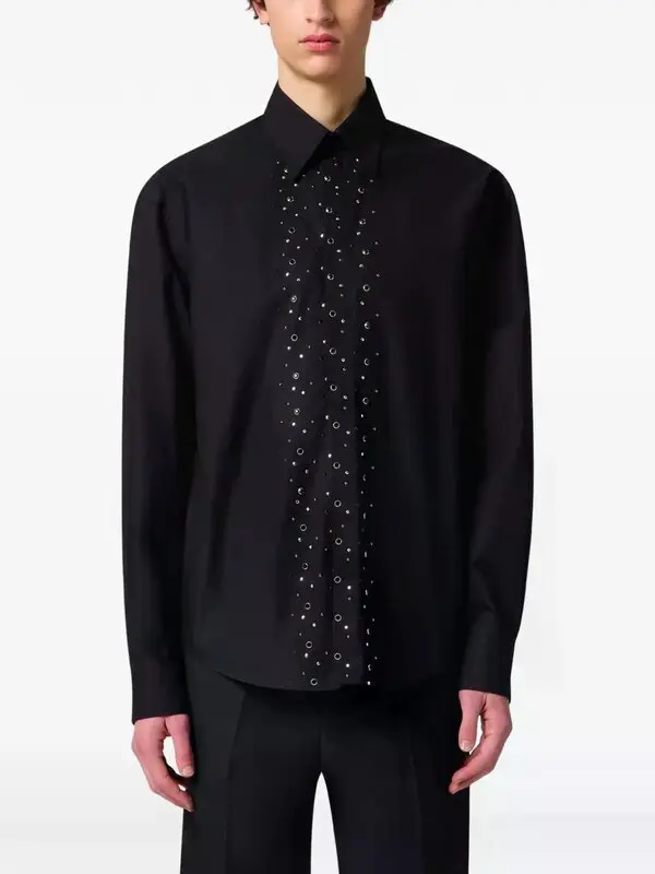 MSGM Crystal-embellished Logo-embroidered Shirt