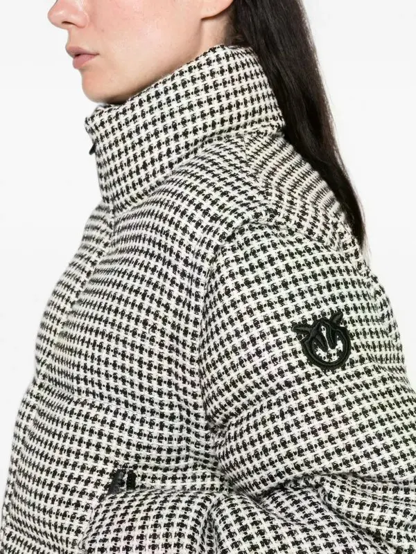 Pinko Houndstooth Padded Jacket With High Neck And Logo Detail