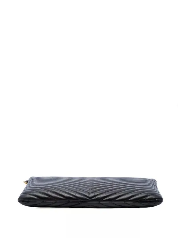 Saint Laurent 2017 Chevron Calfskin Cassandre Document Holder Clutch Bag - Black