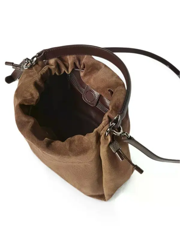 Brunello Cucinelli Mellow Small Bucket Bag In Suede With Monili
