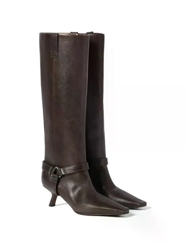 Brunello Cucinelli Riding Leather City Boots With Shiny Loops