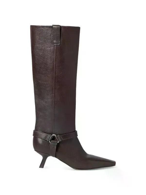 Brunello Cucinelli Riding Leather City Boots With Shiny Loops