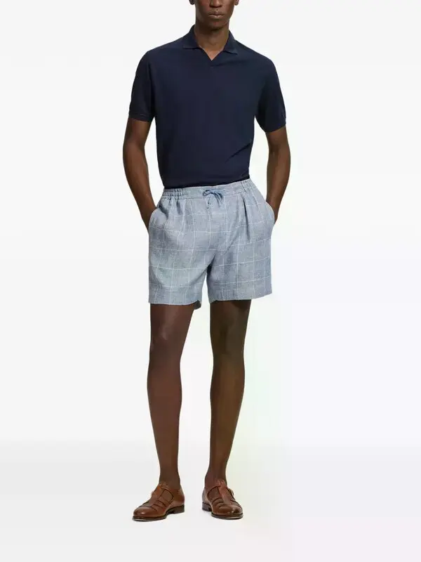 Ralph Lauren Purple Label Windowpane Check Linen Shorts - Blue