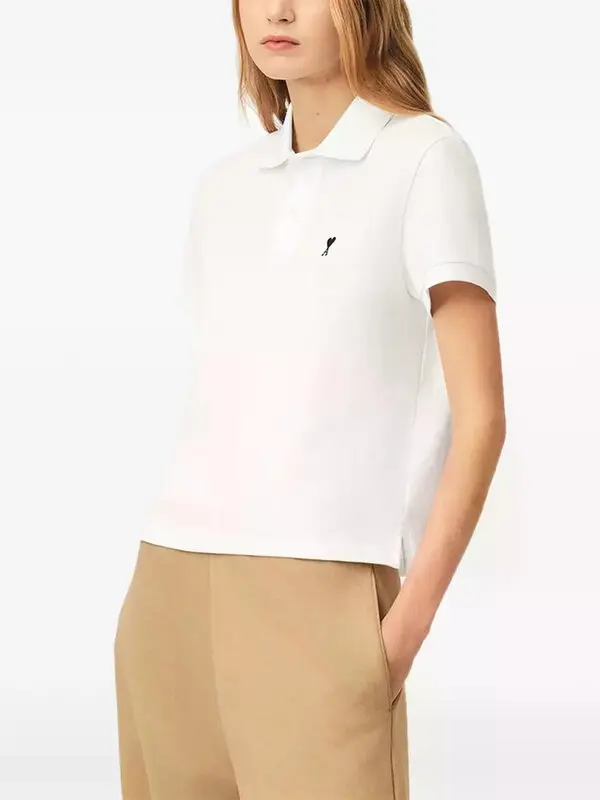 AMI Paris Cotton Polo With De Coeur Embroidery - White