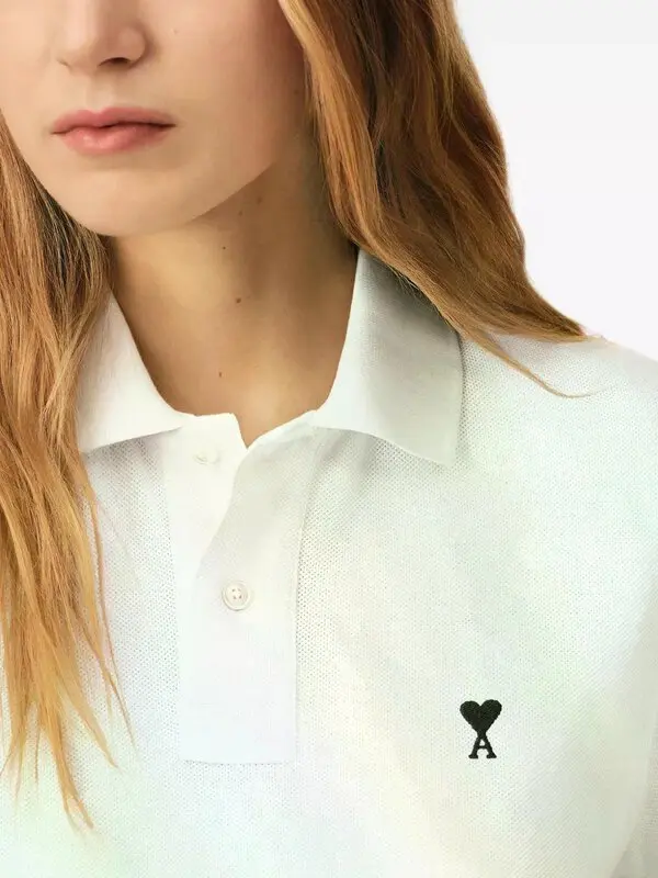 AMI Paris Cotton Polo With De Coeur Embroidery - White