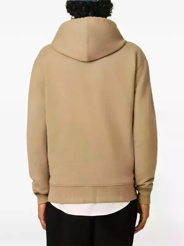 AMI Paris Zipped Cotton Hoodie With De Coeur Embroidery - Neutrals