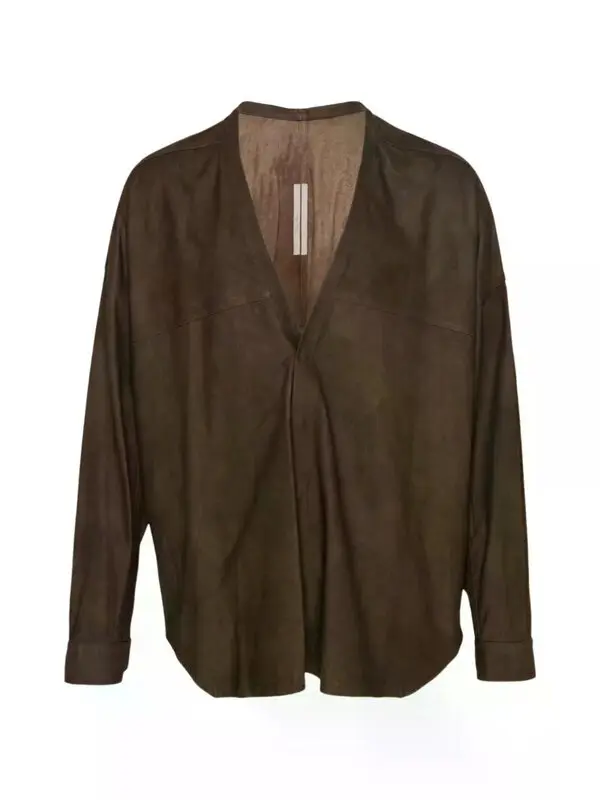 Rick Owens V-neck Lamb Leather Long-sleeve T-shirt - Brown