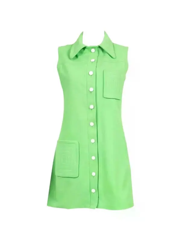 Pierre Cardin 1970s Sleeveless Button-up Mini Dress - Green