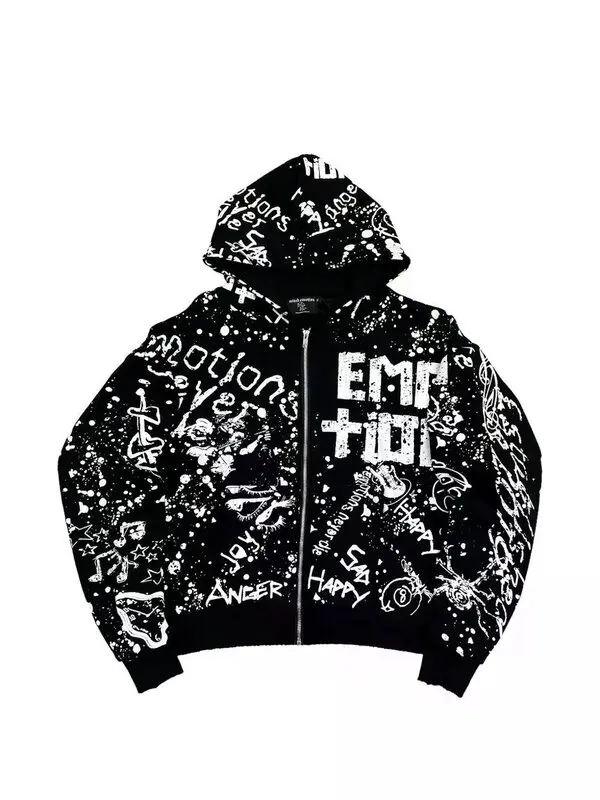 Mixed Emotion Graffiti-print Zip-up Hoodie