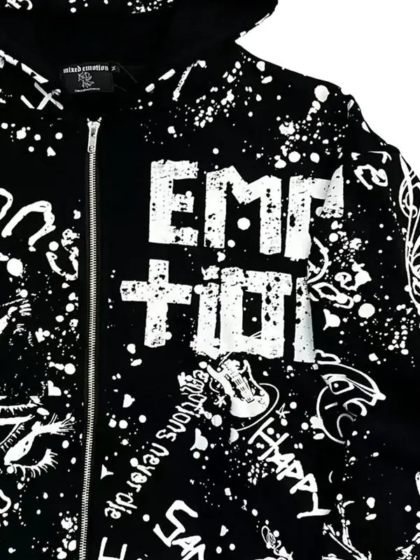 Mixed Emotion Graffiti-print Zip-up Hoodie