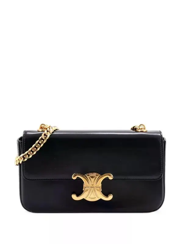 Celine Triomphe Chain Leather Small Shoulder Bag - Black