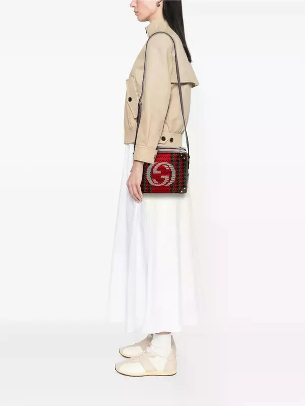 Gucci 2016-2026 Houndstooth Canvas Soft Trunk Crossbody Bag - Red