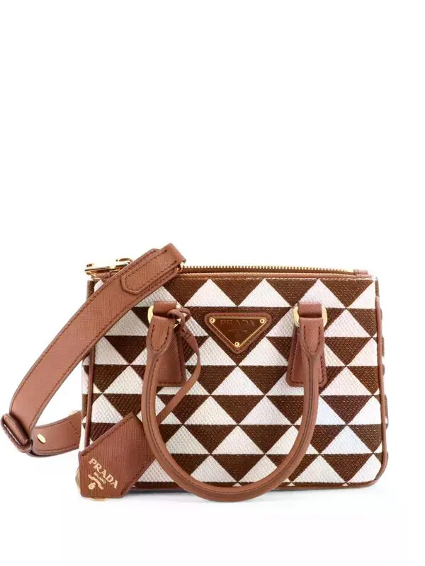 Prada Galleria Double Zip Printed Fabric Mini Tote Bag - Brown