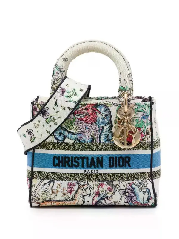 Dior 2022 Medium Embroidered Canvas D Constellation Lady D Lite Satchel - White