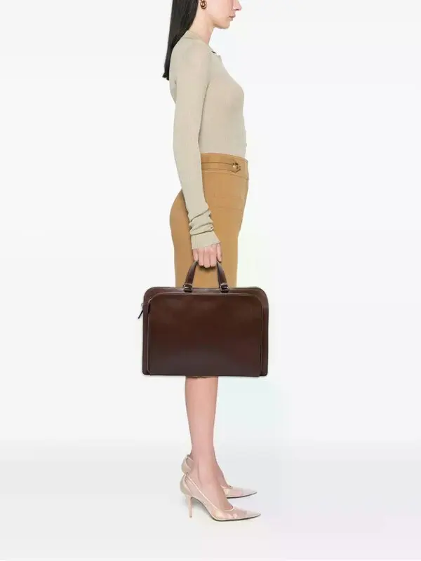 Prada 2013-2026 Saffiano Cuir Travel Front Zip Pocket Briefcase Business Bag - Brown