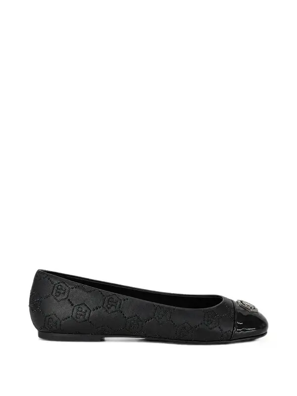 Philipp Plein Nappa Leather Ballerina Flats Monogram Strass - Black