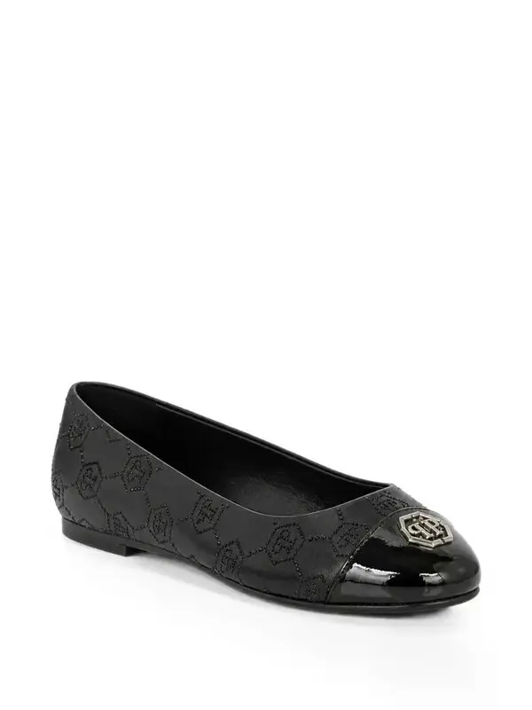 Philipp Plein Nappa Leather Ballerina Flats Monogram Strass