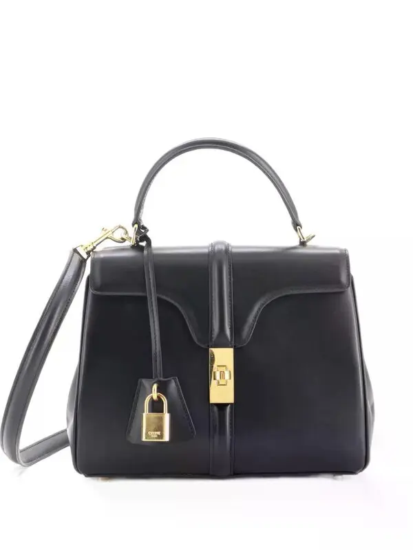 Celine 16 Top Handle Bag Smooth Calfskin Small Satchel - Black