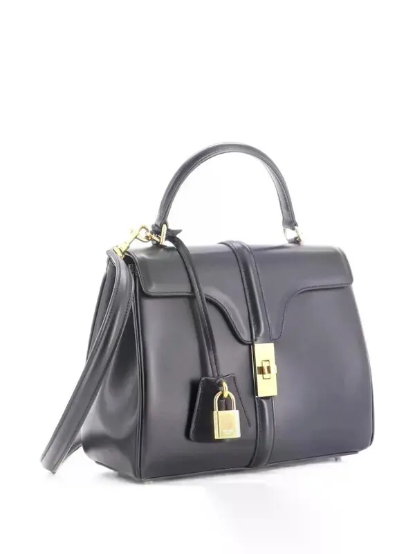 Celine 16 Top Handle Bag Smooth Calfskin Small Satchel - Black