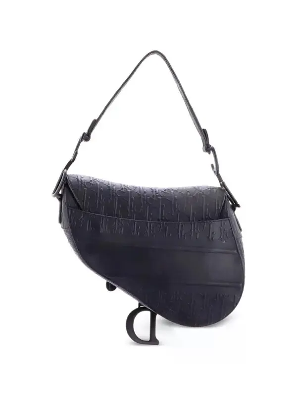 Dior Saddle Handbag Oblique Embossed Calfskin Medium Shoulder Bag - Black
