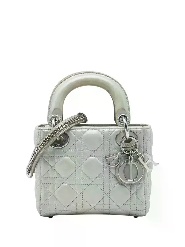 Dior 2015 Mini Iridescent Lambskin Cannage Lady Satchel - Grey