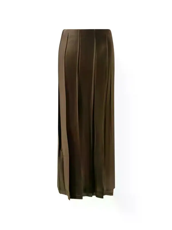 Vince Pleated Satin Midi Skirt - Green