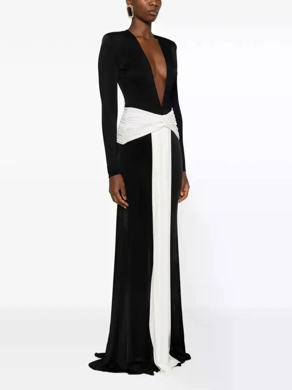 THE NEW ARRIVALS ILKYAZ OZEL Plunging-neckline Twisted-waist Maxi Dress - Black