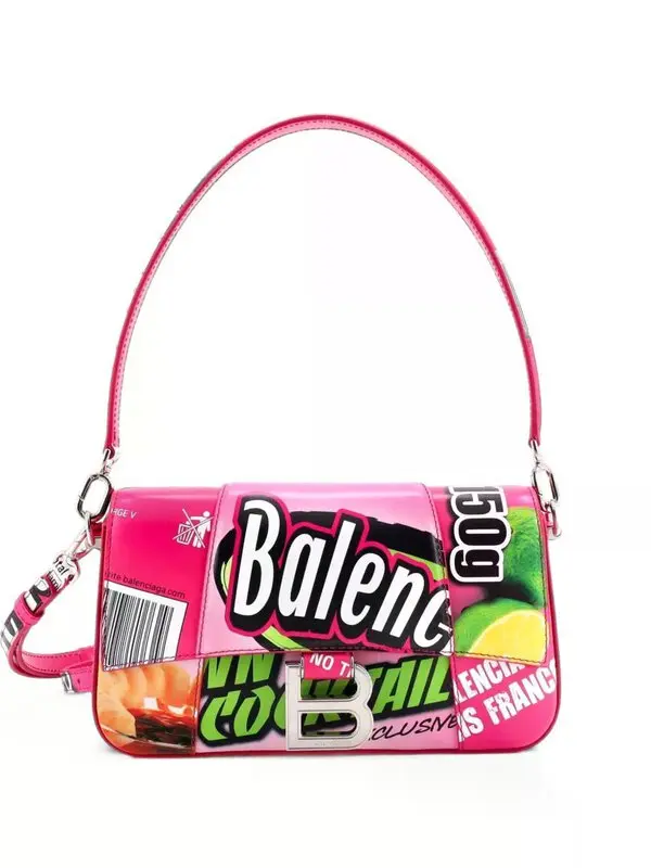 Balenciaga Hourglass Sling Convertible Printed Leather Small Shoulder Bag - Pink