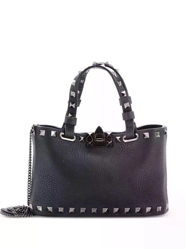 Valentino Garavani Rockstud Flip Lock Chain Leather Mini Tote Bag - Black