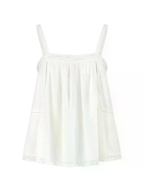 ELEH Lace-trim Pleated Tank Top - White