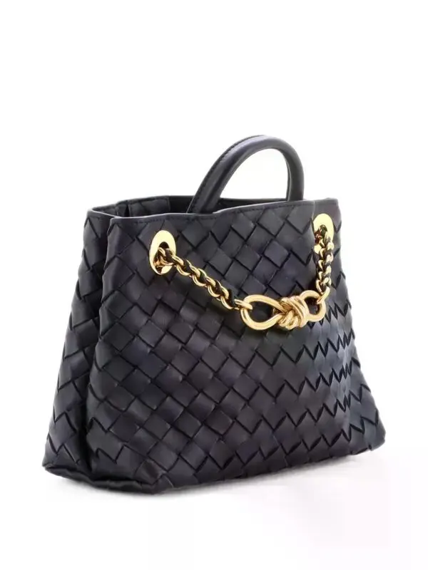 Bottega Veneta Andiamo Chain Top Handle Bag Intrecciato Nappa Small Satchel - Black