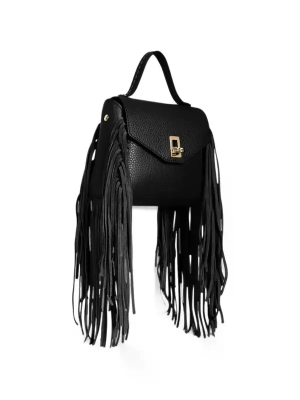 VISONA` Visona Mini Tote Bag With Fringe Detailing - Black