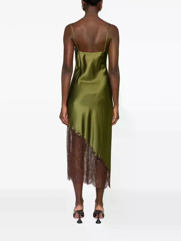 Staud Lara Lace-trim Silk Asymmetric Dress - Green