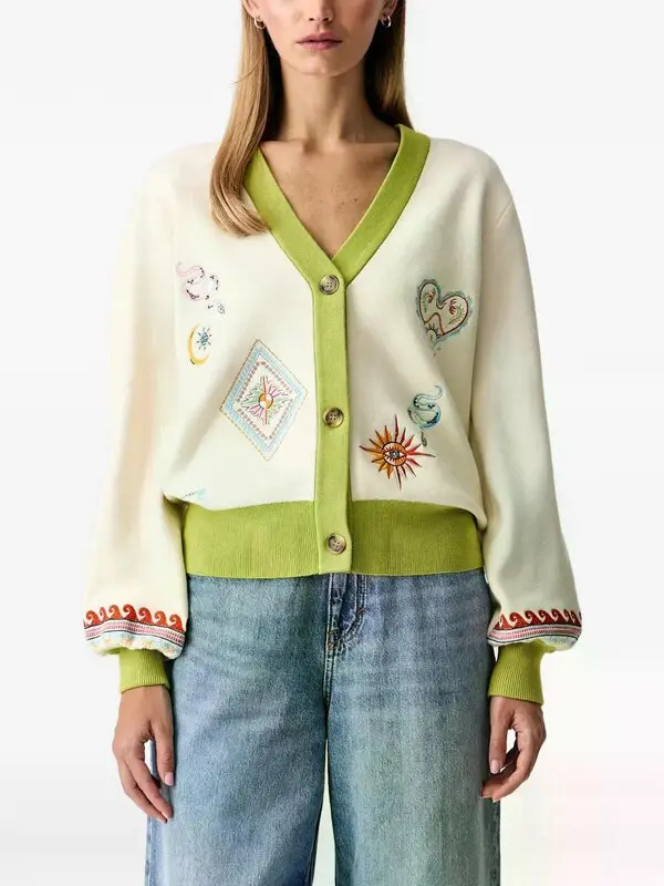 NEVER FULLY DRESSED Embroidered Colour-block Cardigan