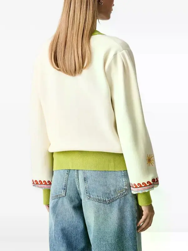 NEVER FULLY DRESSED Embroidered Colour-block Cardigan