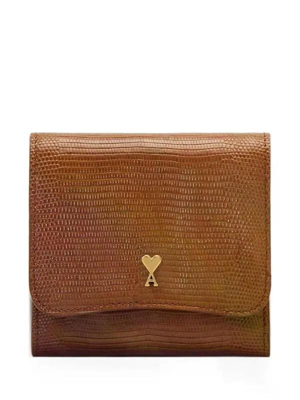 AMI Paris Lizard-embossed Paris Paris Leather Compact Wallet - Brown