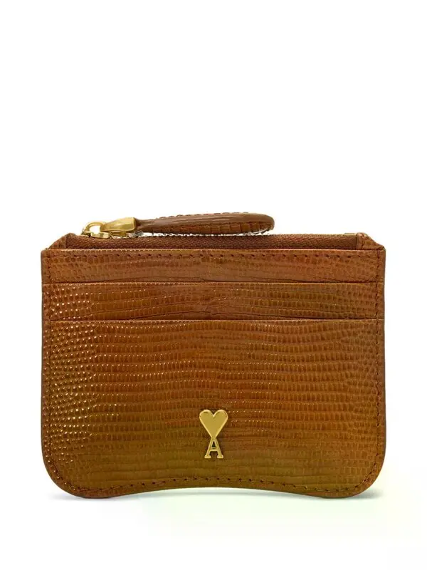 AMI Paris Lizard Embossed Paris Paris Zipped Leather Card Holder - Brown