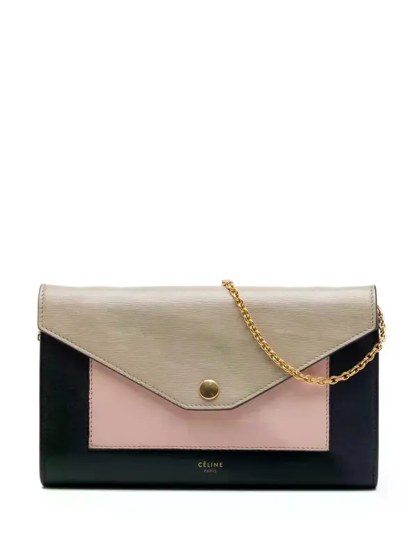 Celine 2017 Tricolor Leather Pocket Envelope Wallet On Chain Crossbody Bag - Black