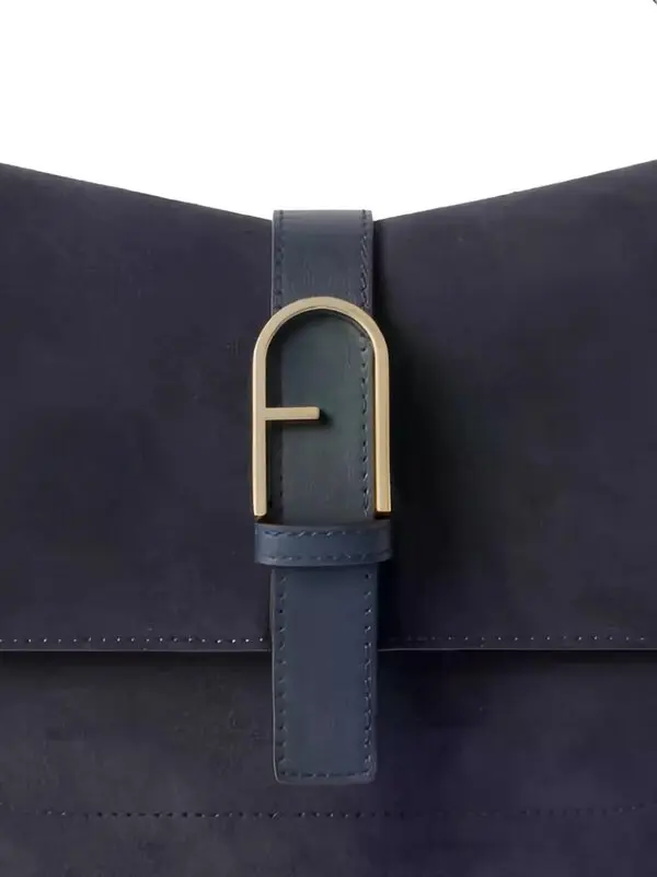 Furla Logo Plaque Suede Clutch Bag - Blue