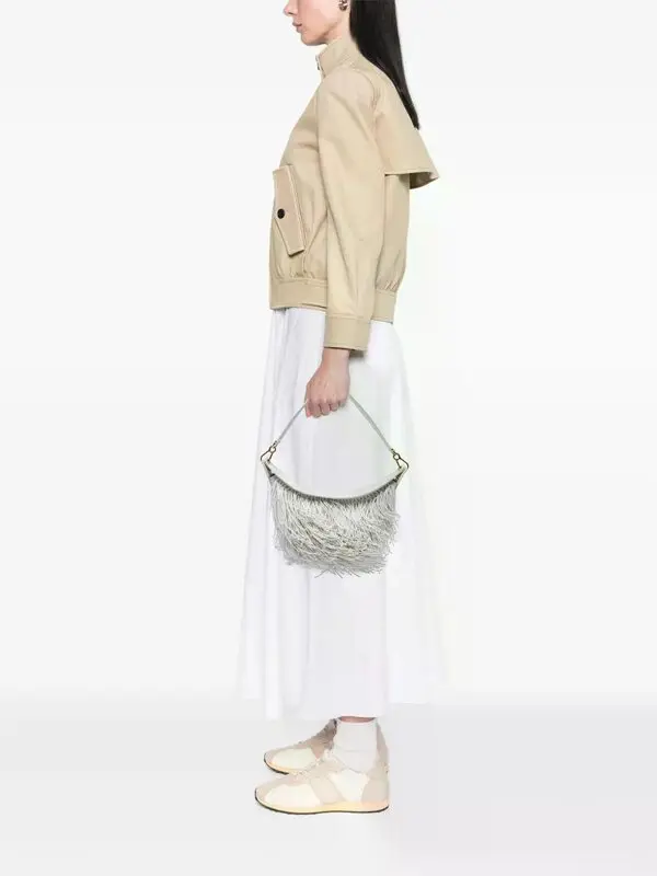 Loewe 2022 Small Leather Fringe Luna Hobo Bag - White
