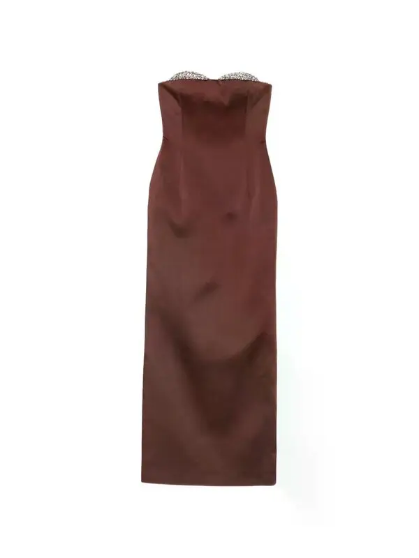 THE NEW ARRIVALS ILKYAZ OZEL Strapless Embellished Sweetheart Neck Dress - Brown