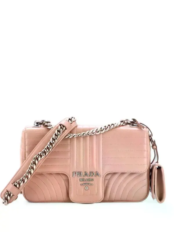 Prada Chain Flap Shoulder Bag Diagramme Quilted Leather Medium Crossbody Bag - Neutrals