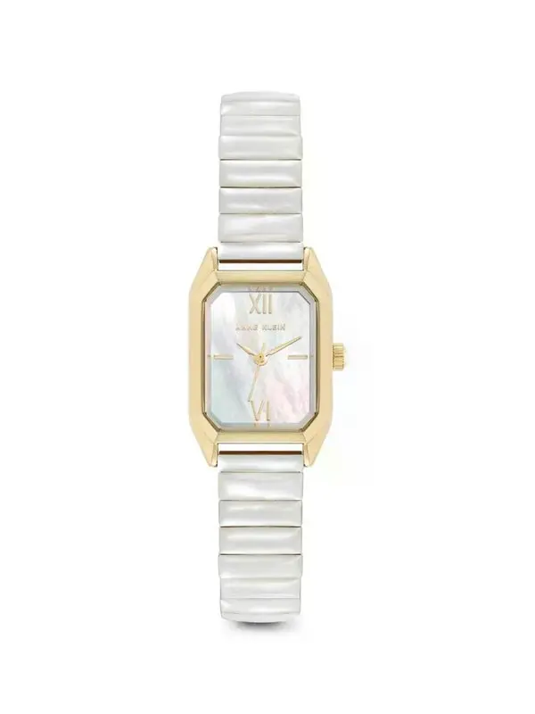 Anne Klein Rectangular Mother-of-pearl Watch With Roman Numeral Indices - White