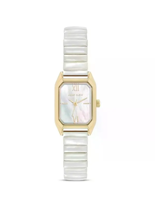 Anne Klein Rectangular Mother-of-pearl Watch With Roman Numeral Indices - White