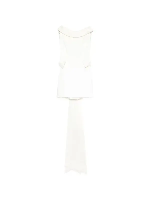 THE NEW ARRIVALS ILKYAZ OZEL Daphne Bow-detail Train Mini Dress - White