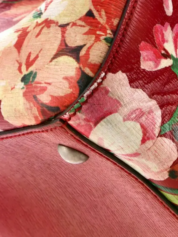 Gucci Bamboo Shopper Blooms Print Leather Medium Tote Bag - Red