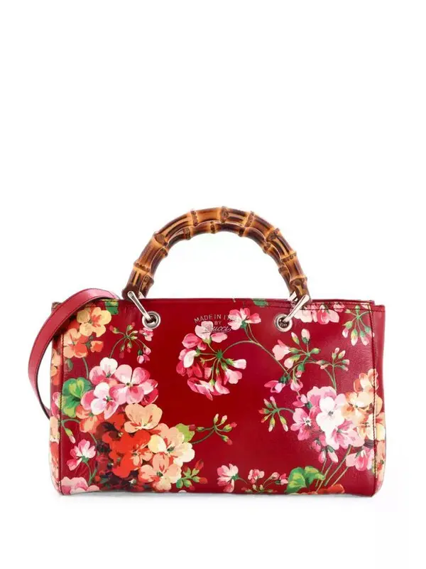 Gucci Bamboo Shopper Blooms Print Leather Medium Tote Bag