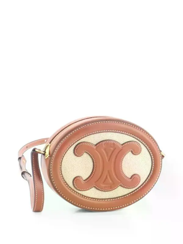 Celine Triomphe Oval Canvas And Leather Crossbody Bag - Brown