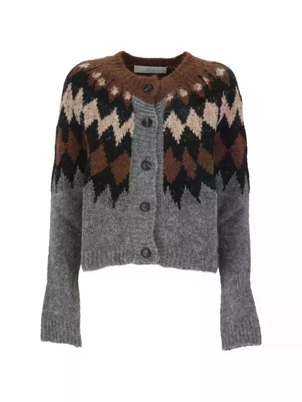 TELA Argyle-knit Cardigan - Grey