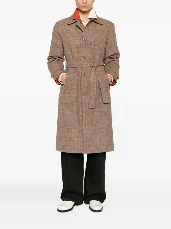 Drole De Monsieur Check-pattern Belted Coat - Brown